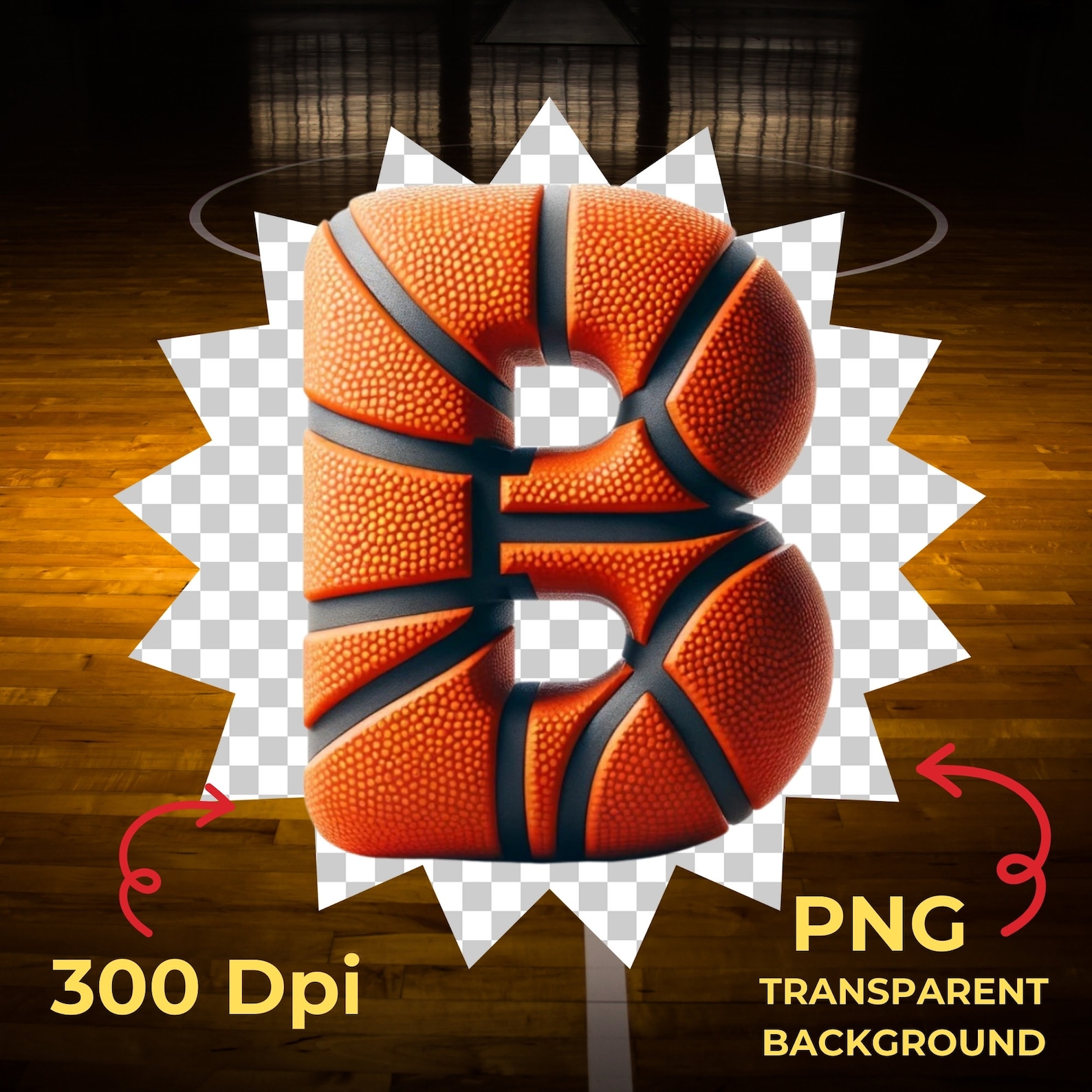 Basketball 3D Alphabet Pngs: Sports Font Letters & Numbers, Doodle ...
