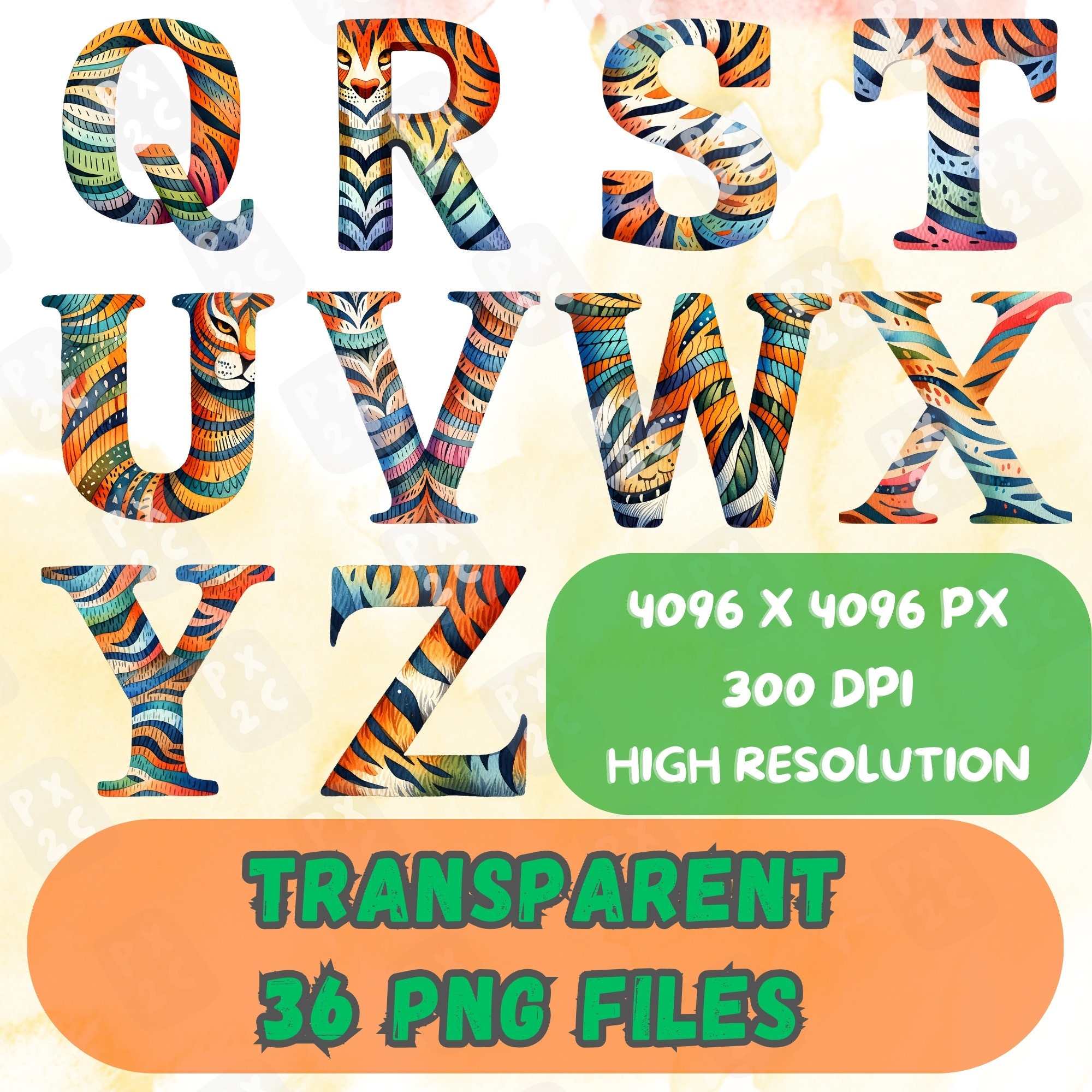 Tiger Stripe Alphabet & Numbers: PNG Clipart Set (digital Download) - Etsy