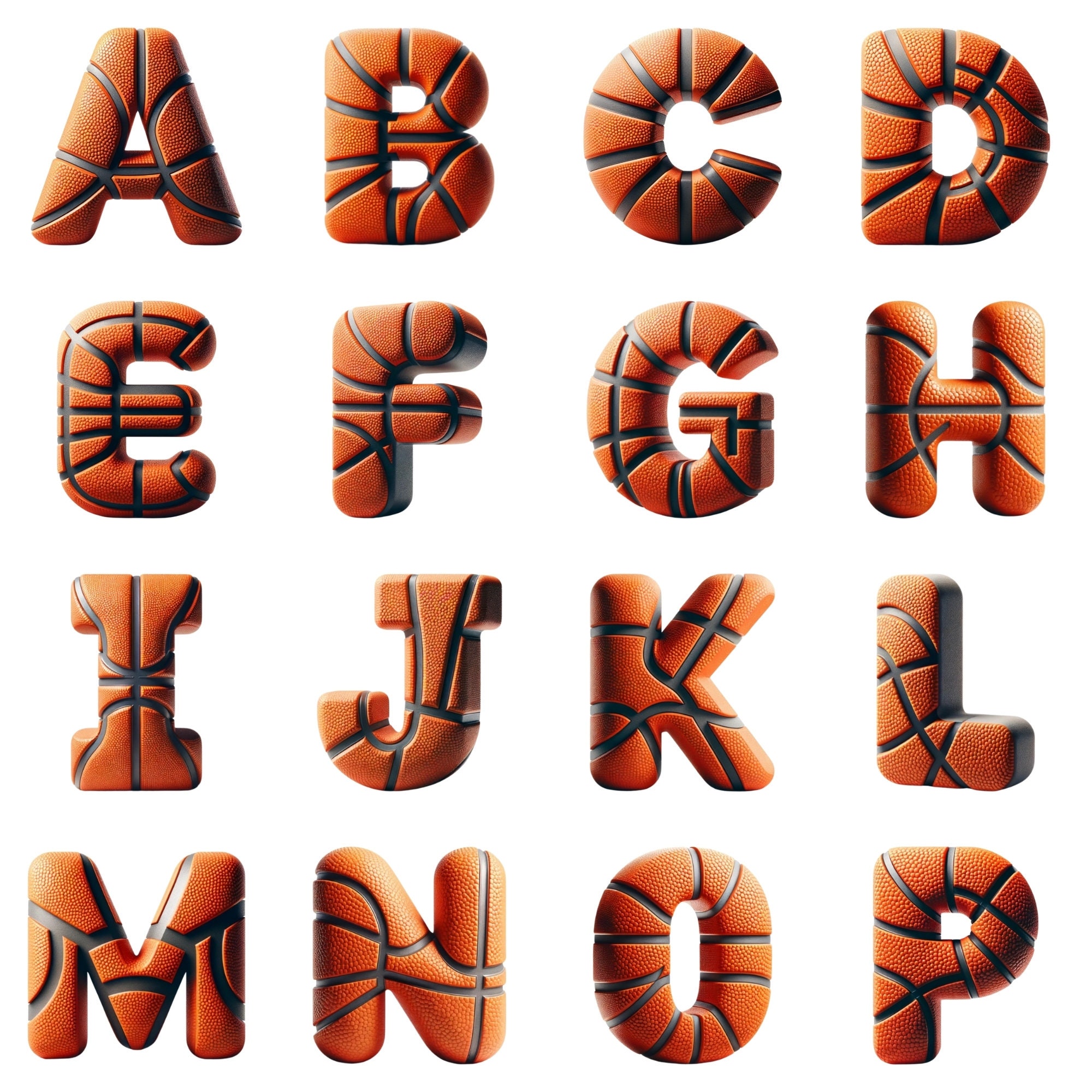 Basketball 3D Alphabet Pngs: Sports Font Letters & Numbers, Doodle ...