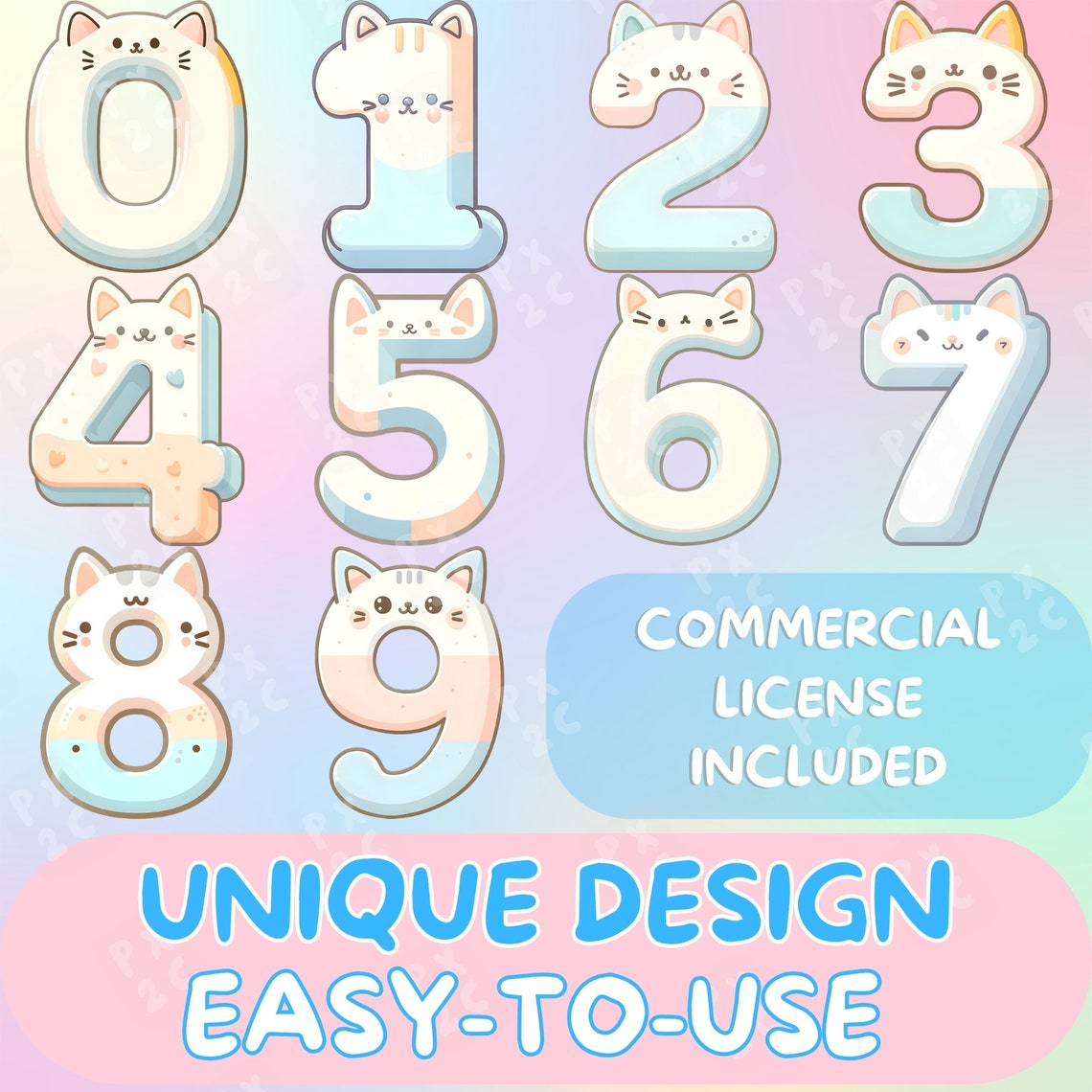 Pastel Watercolor Cat Alphabet & Numbers Set - A-Z, 0-9 Transparent PNG ...