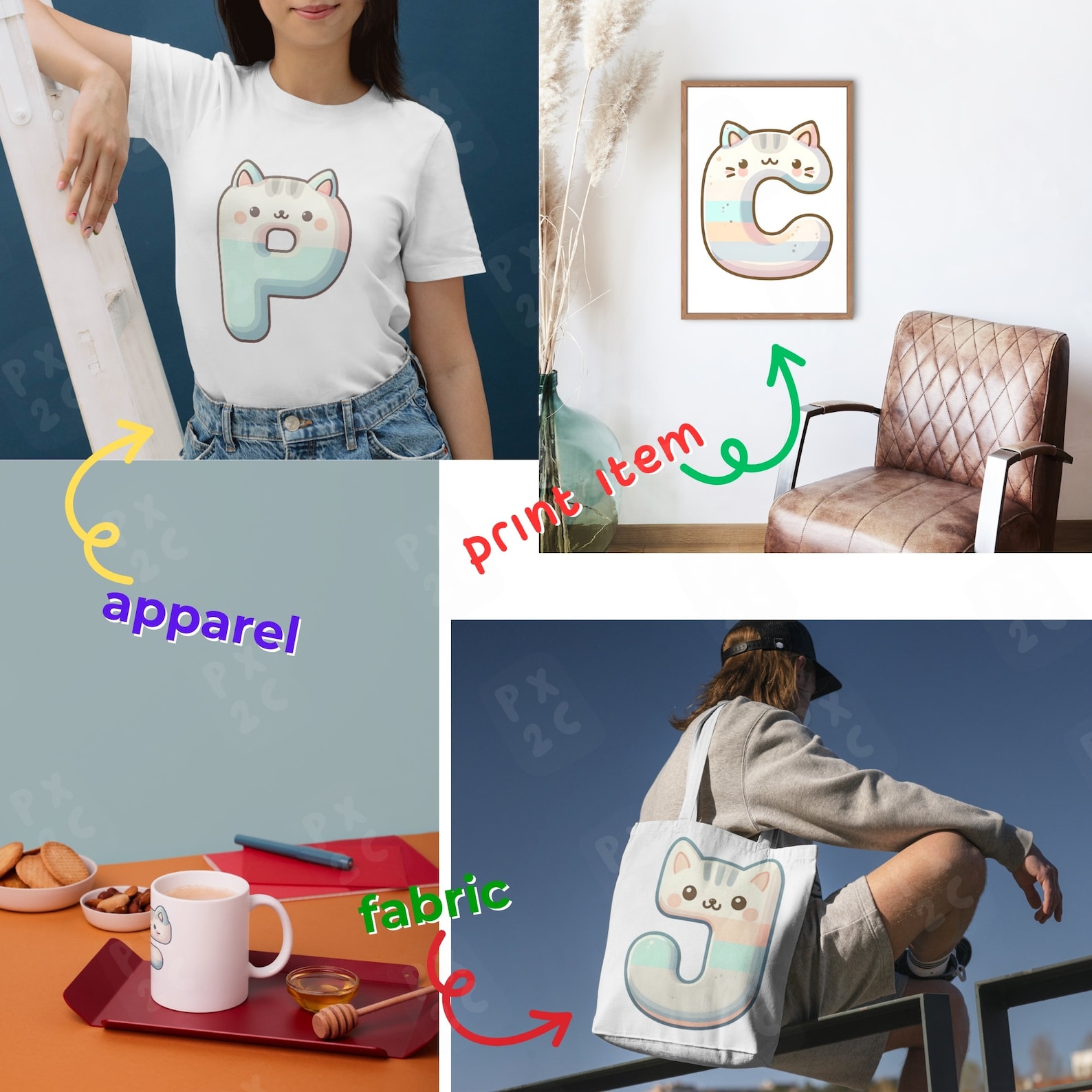 Pastel Watercolor Cat Alphabet & Numbers: Transparent PNG (digital ...