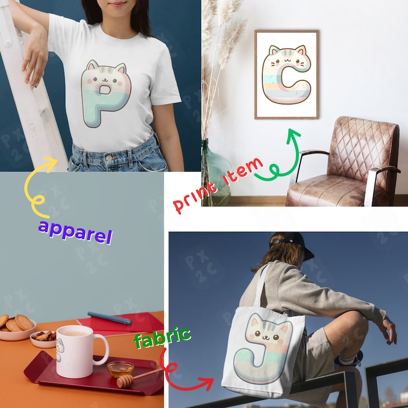 Pastel Watercolor Cat Alphabet & Numbers Set - A-Z, 0-9 Transparent PNG ...