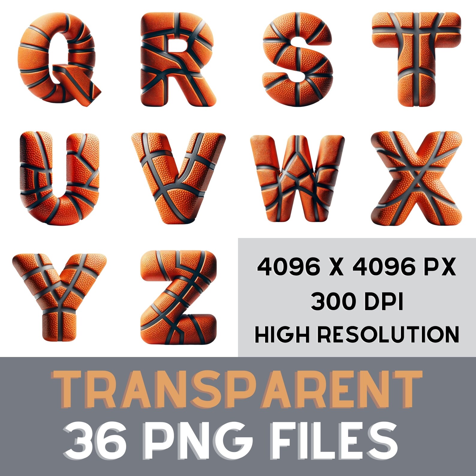 Basketball 3D Alphabet Pngs: Sports Letters & Numbers (digital Download ...