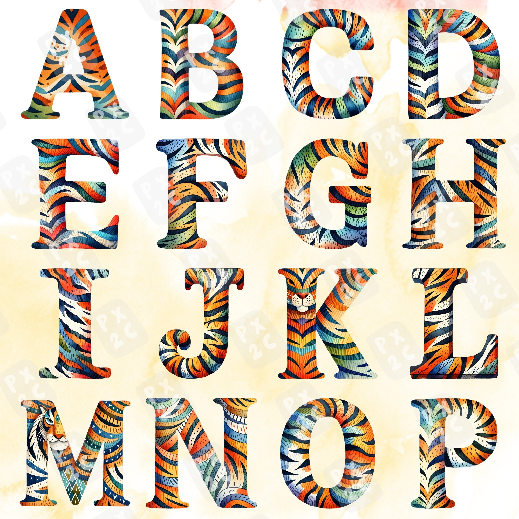 Tiger Stripe Alphabet & Numbers: PNG Clipart Set (digital Download) - Etsy