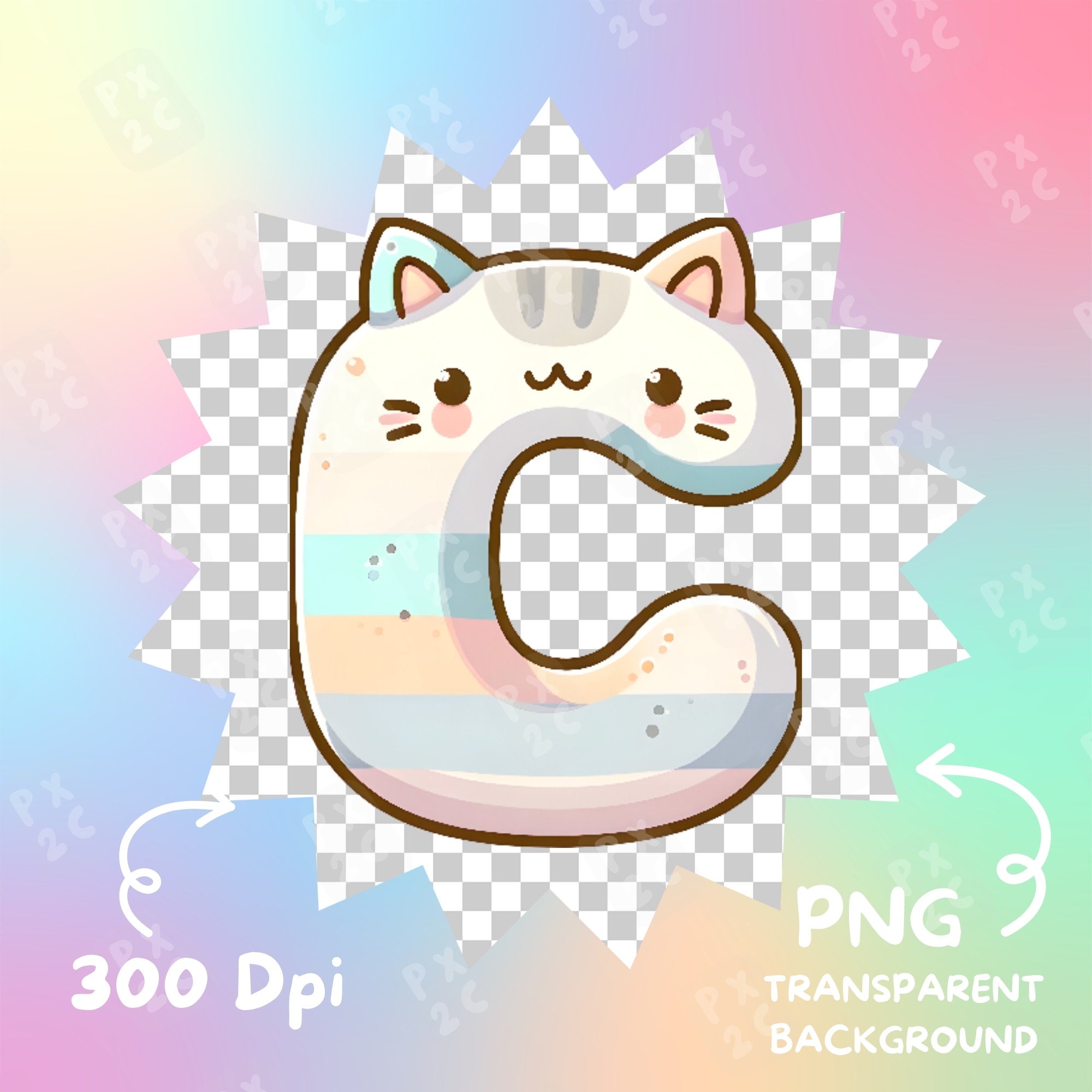 Pastel Watercolor Cat Alphabet & Numbers: Transparent PNG (digital ...