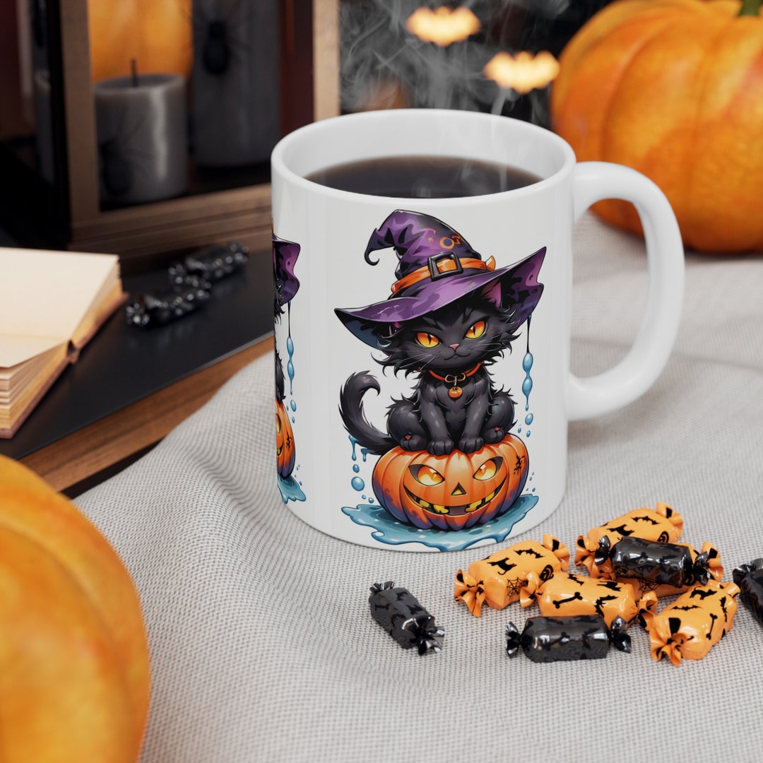 Black Cat Halloween Ceramic Mug 11oz - Etsy