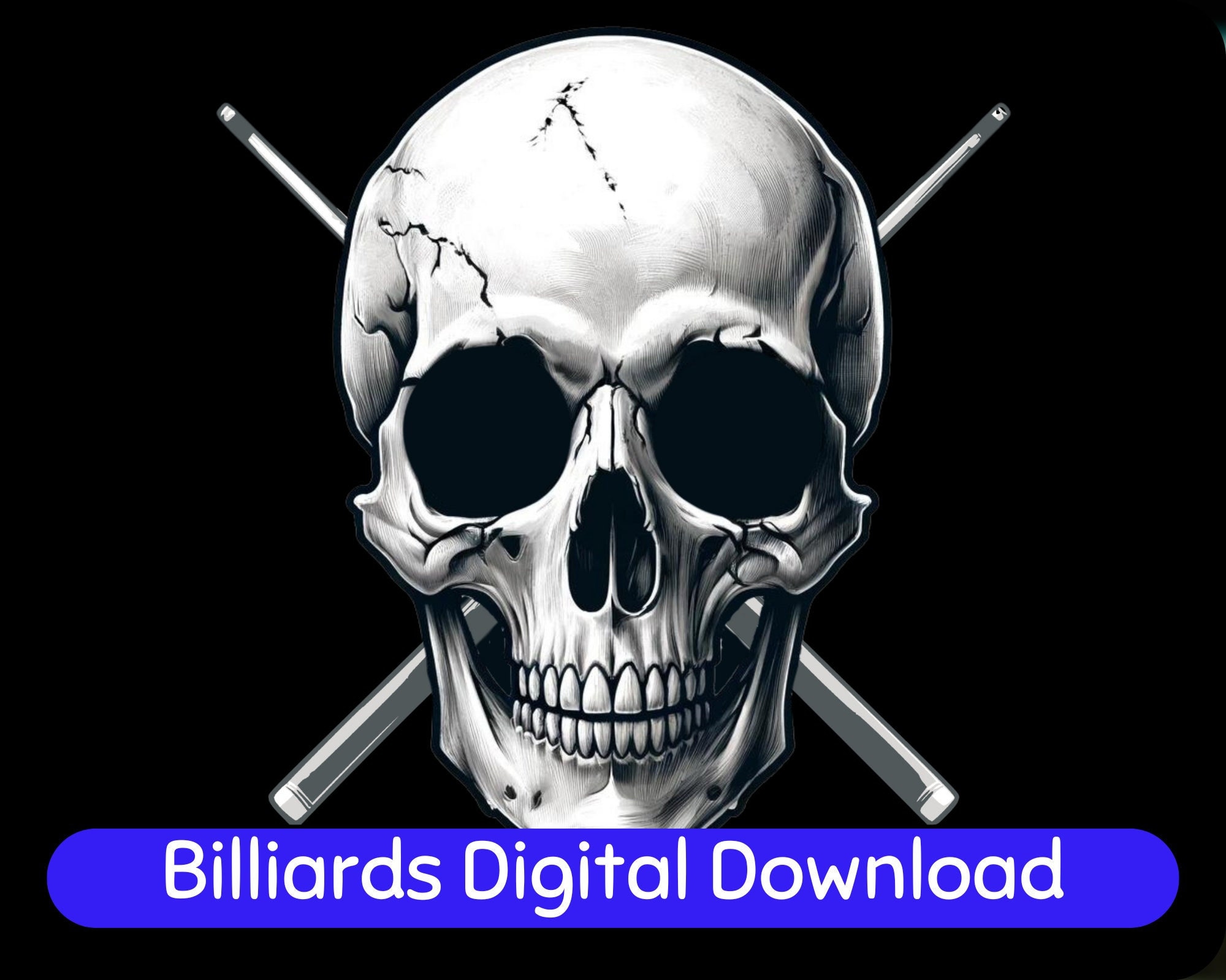 Billiards Skull SVG PNG | Pool Skeleton Head With Cue Sticks | Snooker ...
