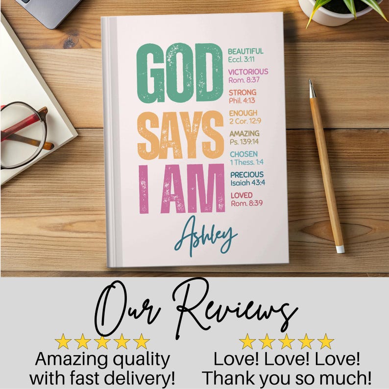 Custom Notebook for Women, Christian Gift Journal, God Says I Am ...