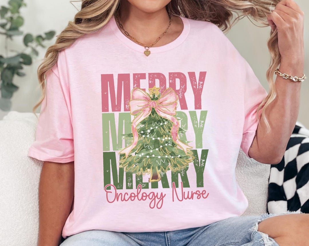 Christmas Tree Bow Oncology Nurse Shirt, Colorful Glitter Cancer Care T ...