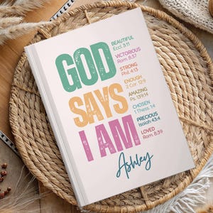 Custom Notebook for Women, Christian Gift Journal, God Says I Am ...