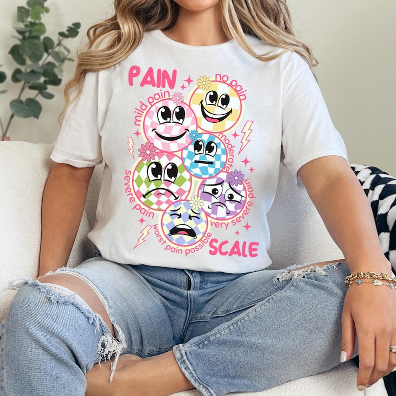 Funny Pain Scale Shirt, Happy Face Nurse T-shirt, Pediatric Nursing Tee ...