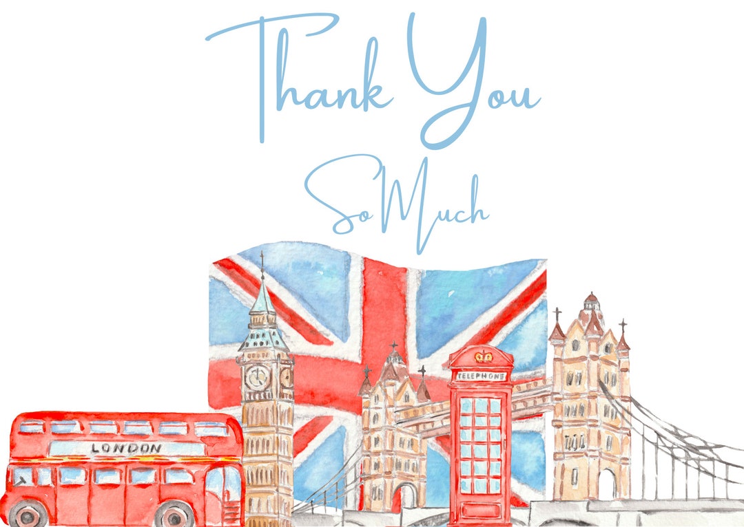 London Themed Thank You Note Card | Printable Thank You Note | Template Instant Download - Etsy