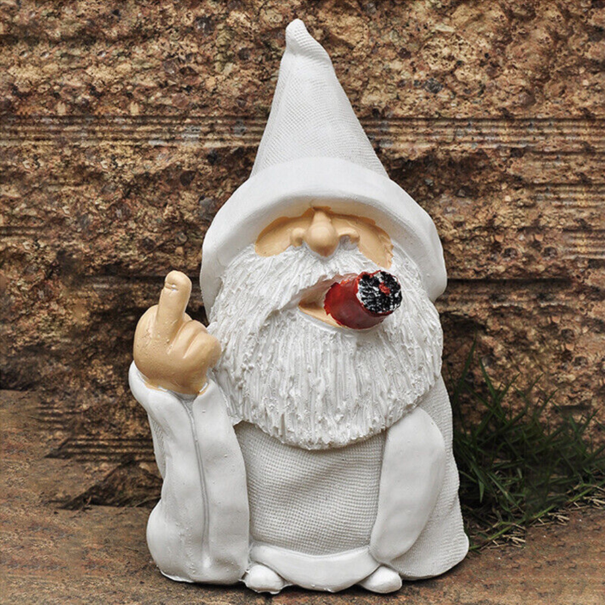 White Wizard Gnome Smoking & Middle Finger - Etsy