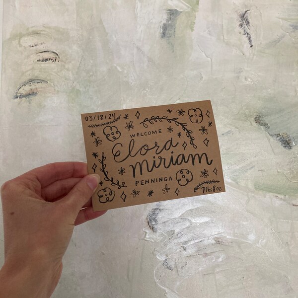 Personalized Hand Lettered Baby Card, Print From Home, Birth ...