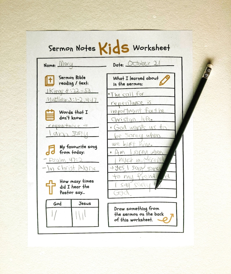 Kids Sermon Notes Worksheet: Church Activity Printable (PDF) - Etsy