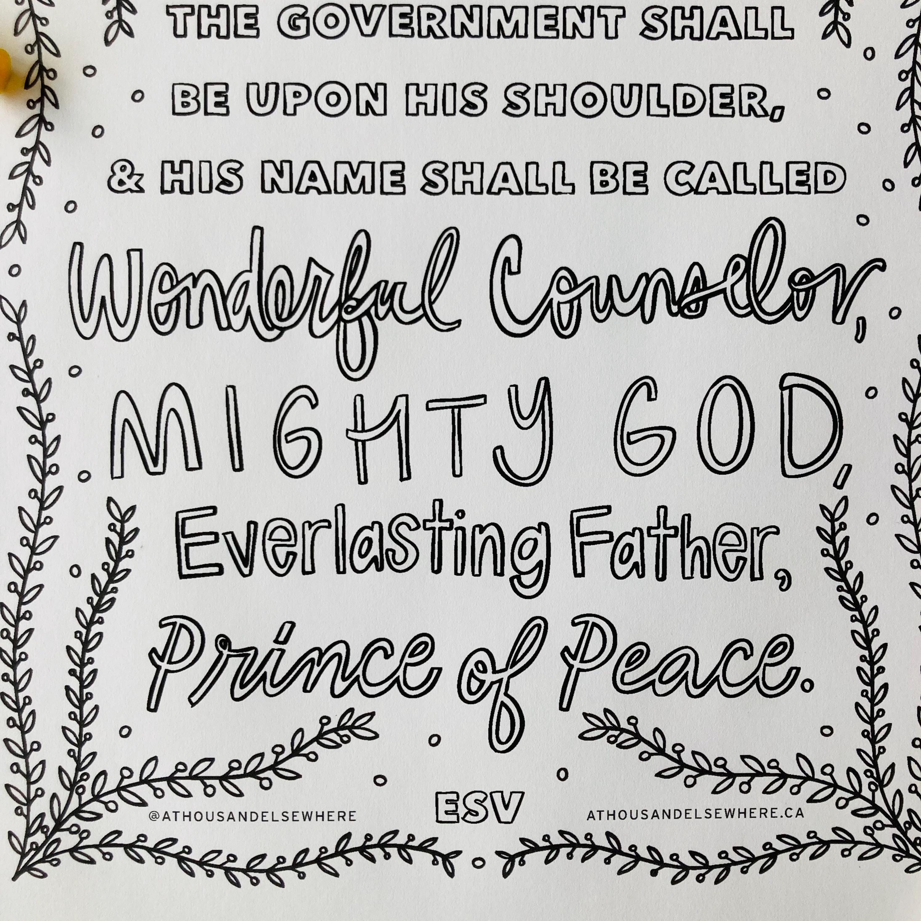 Children and Adult's Isaiah 9:6 Christmas Coloring Pages, Holiday ...