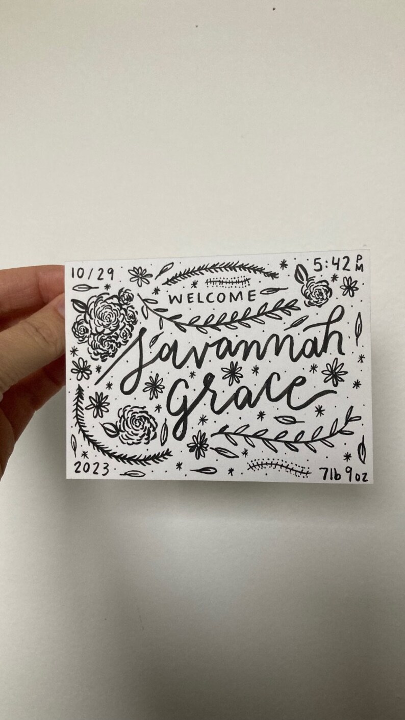 Personalized Hand Lettered Baby Card, Print From Home, Birth ...