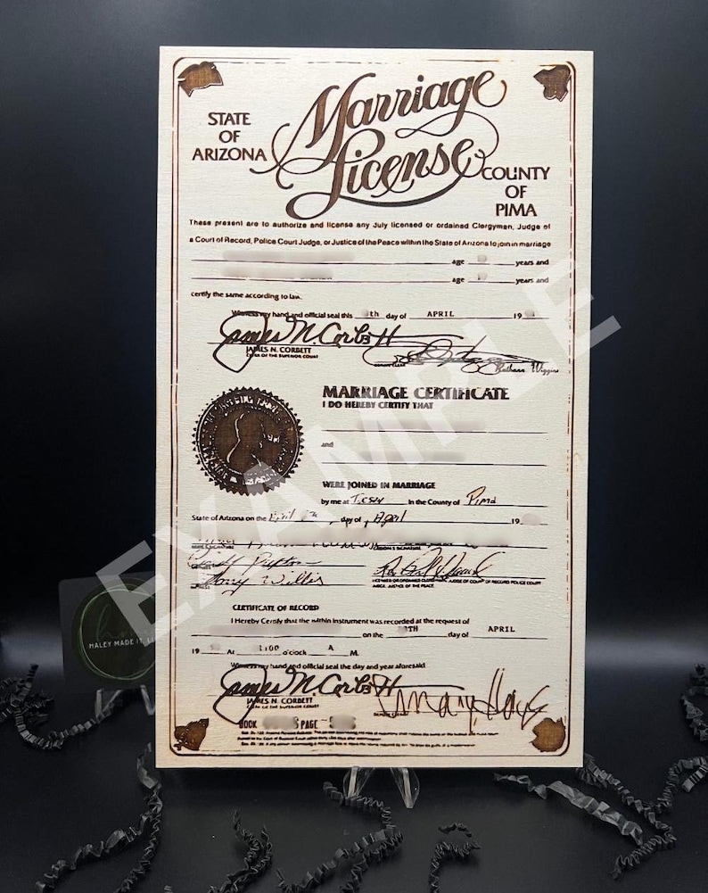 Laser Engraved Marriage License Custom/personalized Wooden Plaque ...