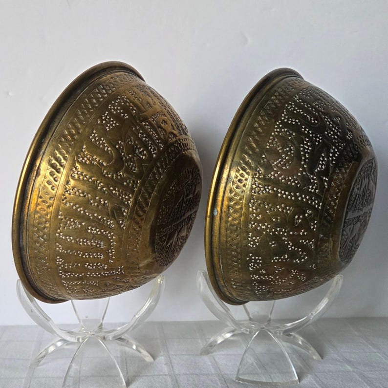 1970s Arabic Script Decor Bowls – Intricately Hand-engraved Pair With ...