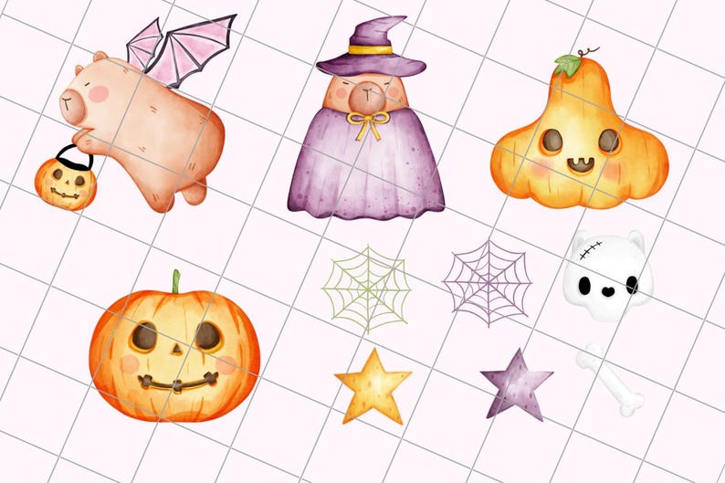 Halloween Capybara Cartoon Watercolor – Hand Drawn Cute Animal ...
