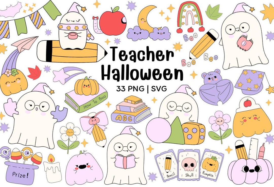 Teacher Halloween Clipart Featuring Cute Ghosts and Pastel Halloween ...