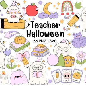 Teacher Halloween Clipart Featuring Cute Ghosts and Pastel Halloween ...