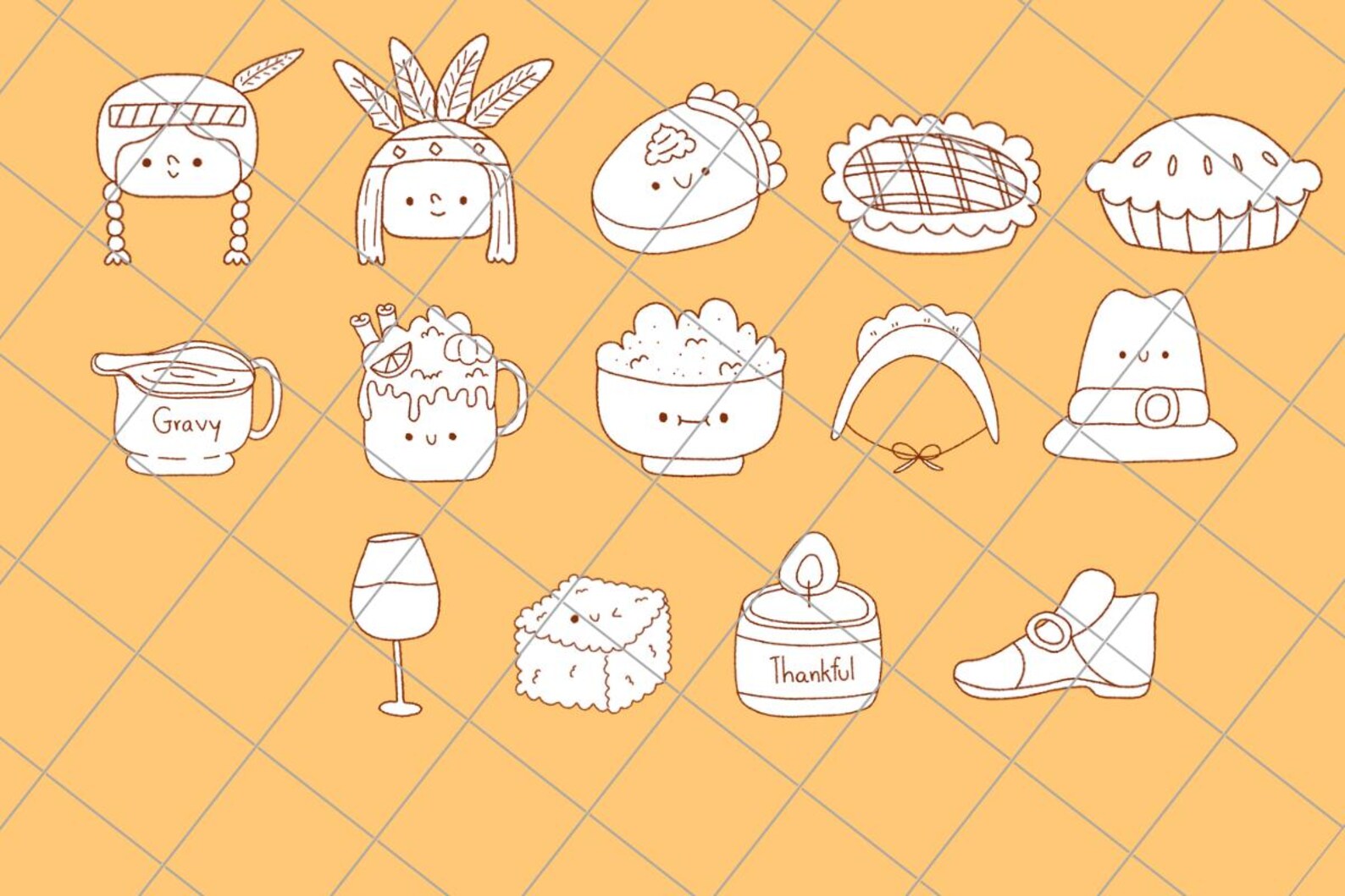 Thanksgiving Turkey Pumpkin Pie PNG Collection Digital Stamps for Fall ...