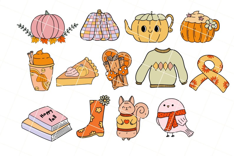 Groovy Autumn Cartoon Clipart-hand-drawn in Retro Style PNG SVG - Etsy