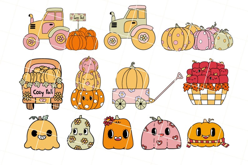 Groovy Autumn Cartoon Clipart-hand-drawn in Retro Style PNG SVG - Etsy
