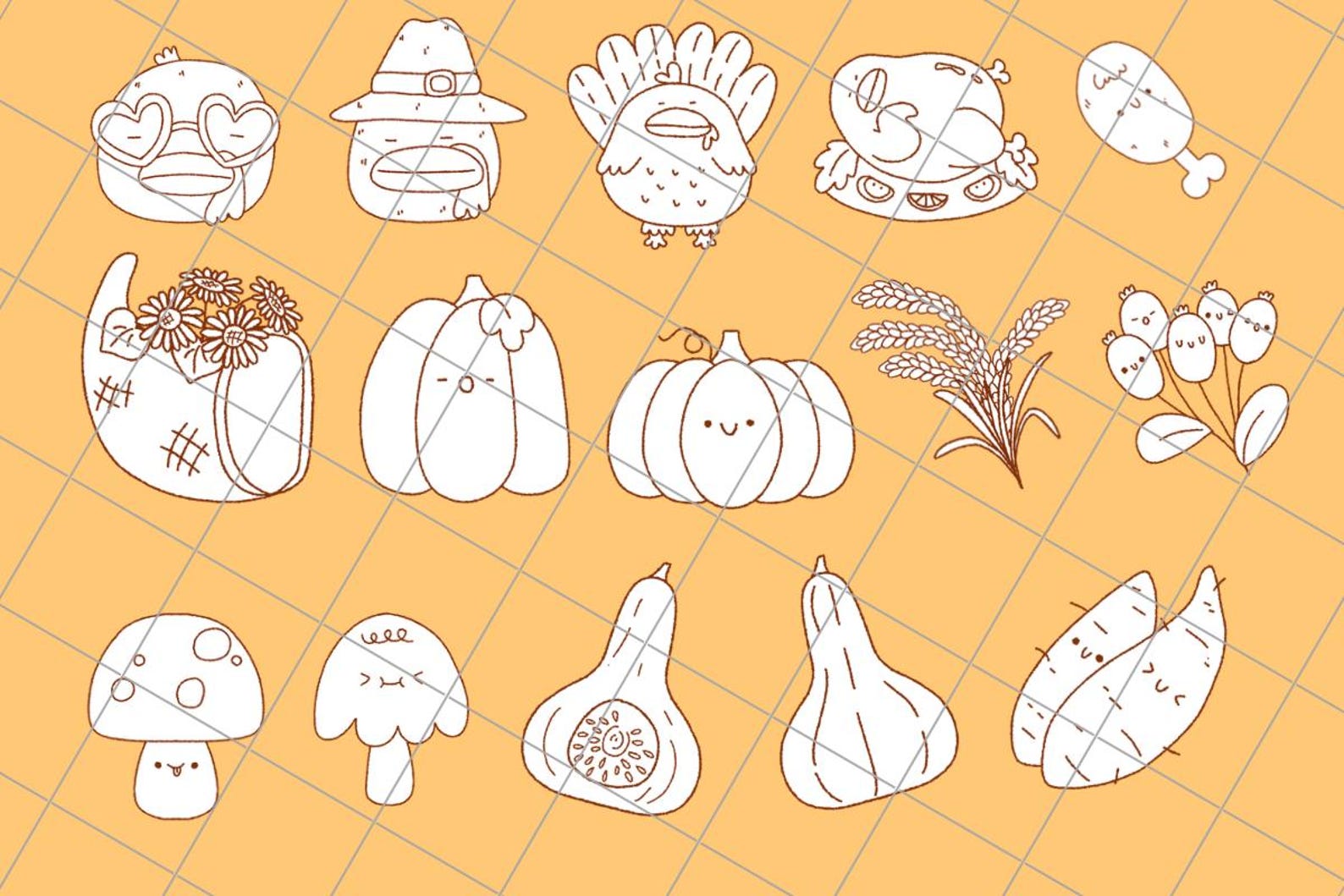 Thanksgiving Turkey Pumpkin Pie PNG Collection Digital Stamps for Fall ...