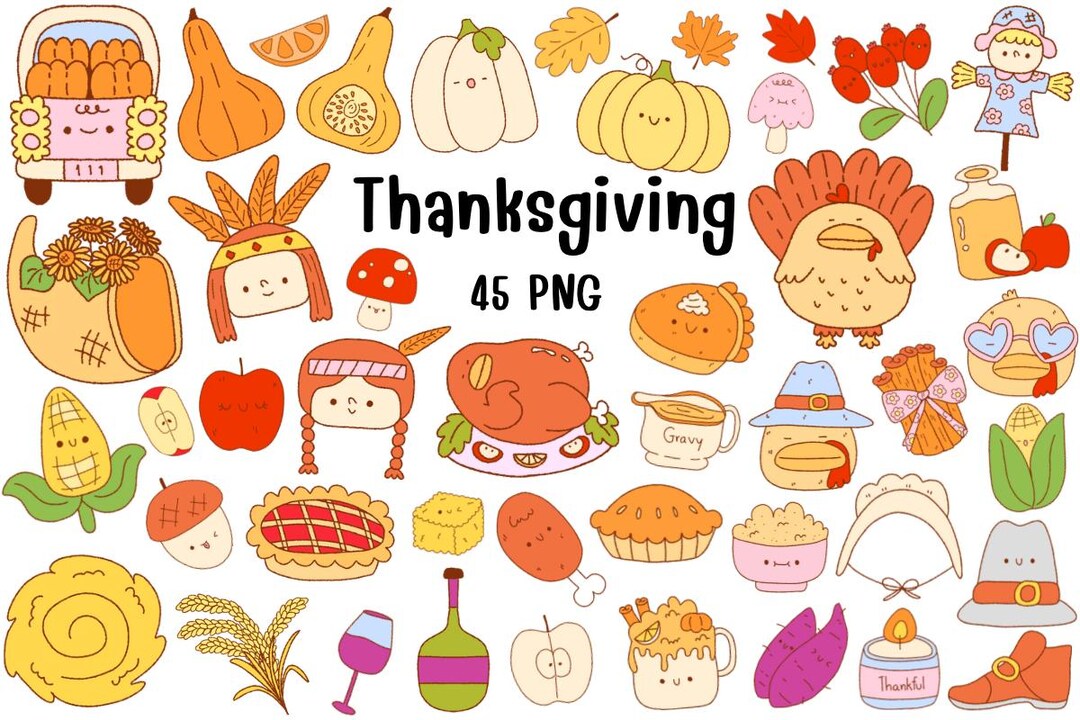 Thanksgiving PNG Autumn Clipart With Turkey, Pumpkin Pie, and Fall ...