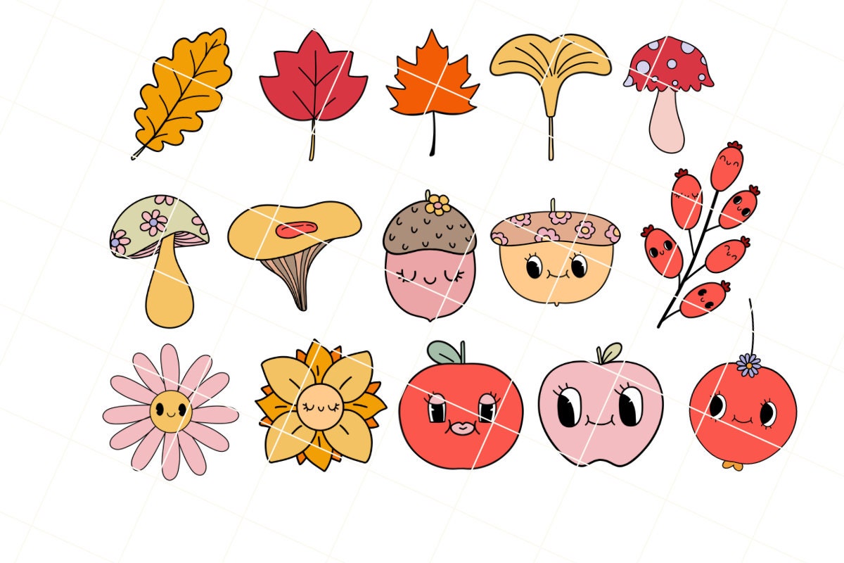 Groovy Autumn Cartoon Clipart-hand-drawn in Retro Style PNG SVG - Etsy
