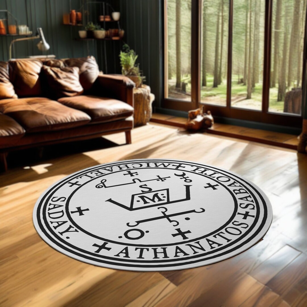 Archangel Michael Round Rug, Saint Michael Sigil Floor Mat, Mystical ...