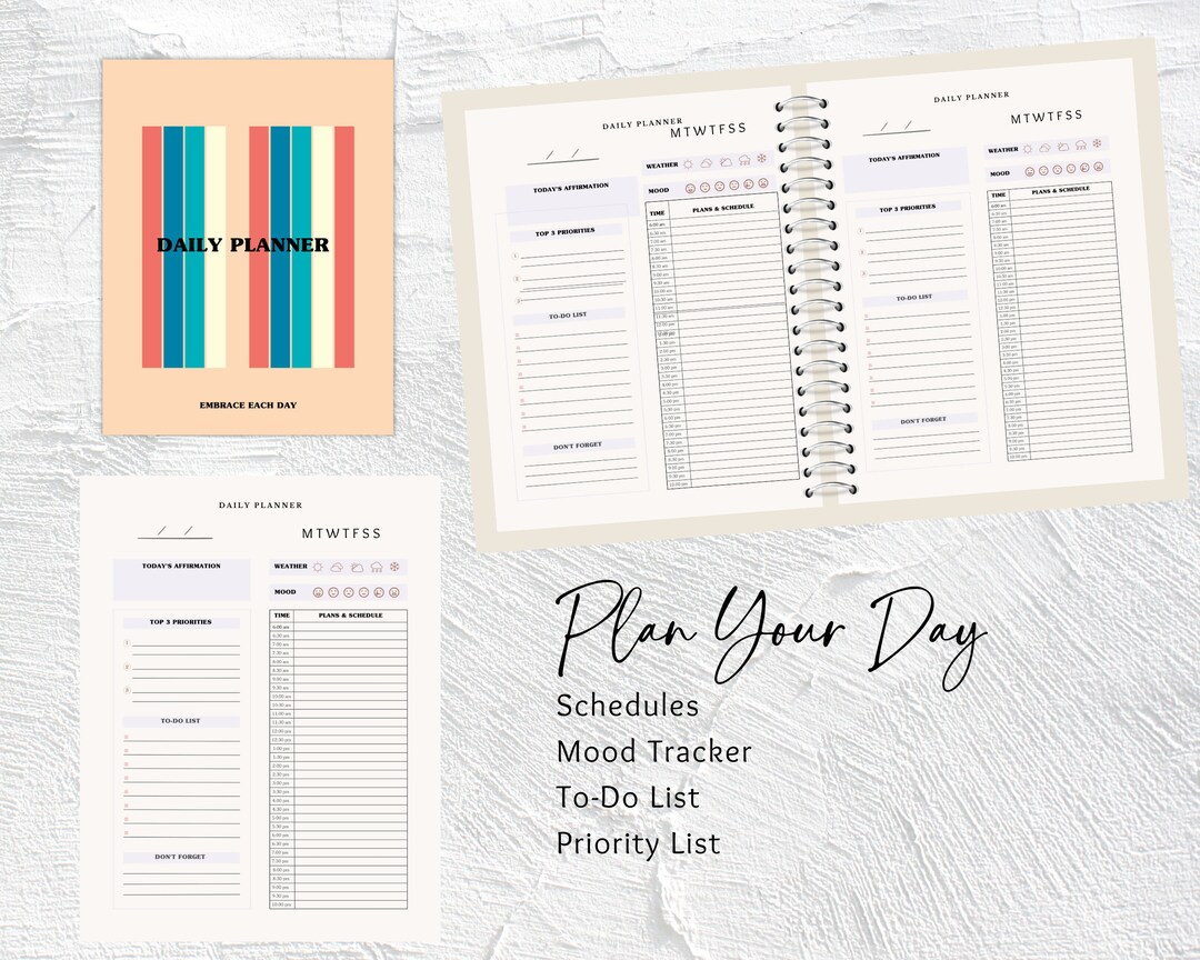Printable Daily Planner, PDF Printable Daily Planner, Mood Tracker ...