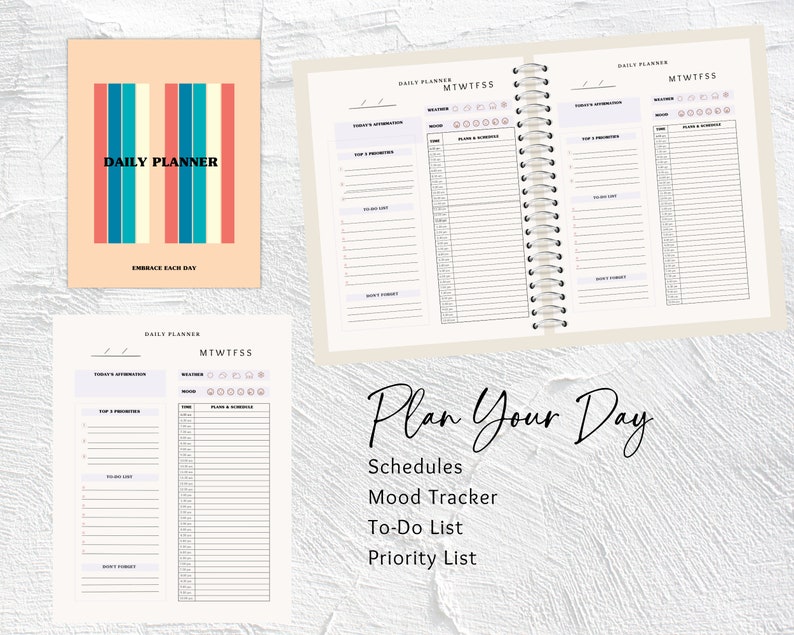 Printable Daily Planner, PDF Printable Daily Planner, Mood Tracker ...
