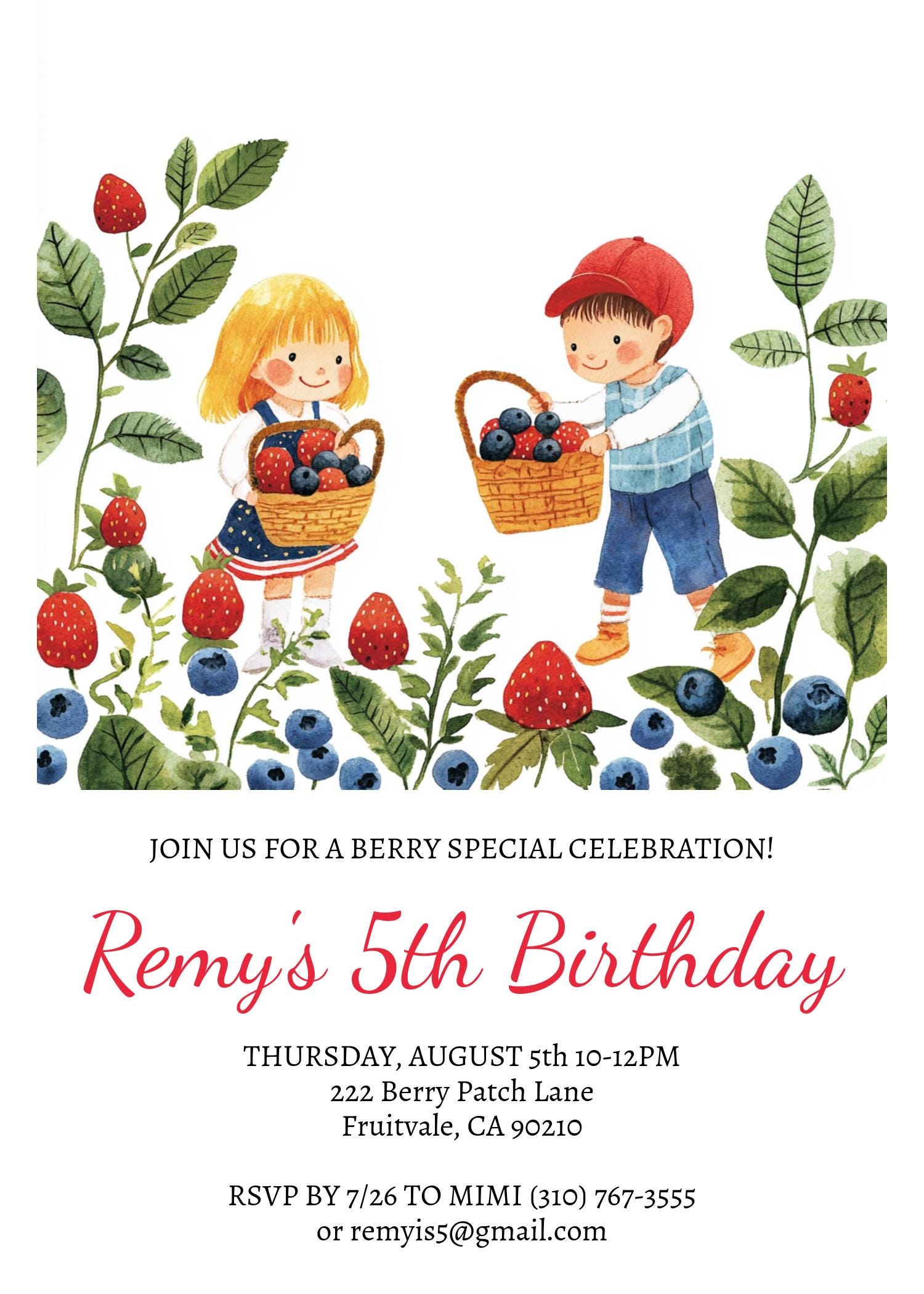 Sweet Berry Picking Kids Birthday Party Invitation | Editable U-pick ...