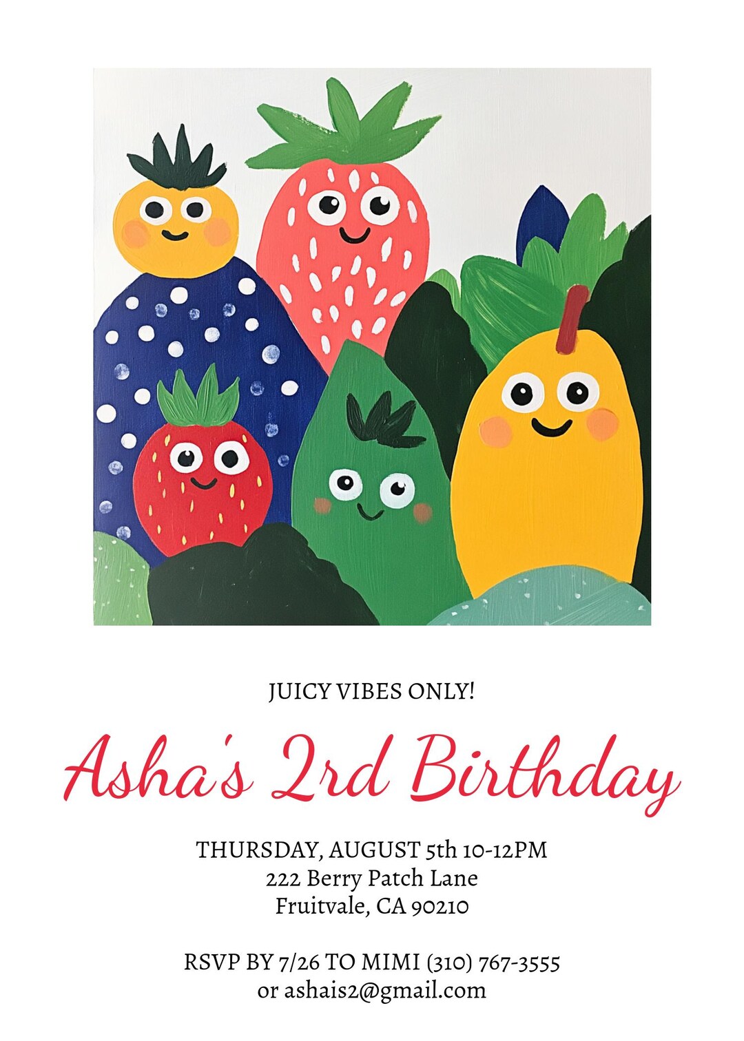Cute Fruit Themed Kids Birthday Party Invitation | Editable Fruit ...