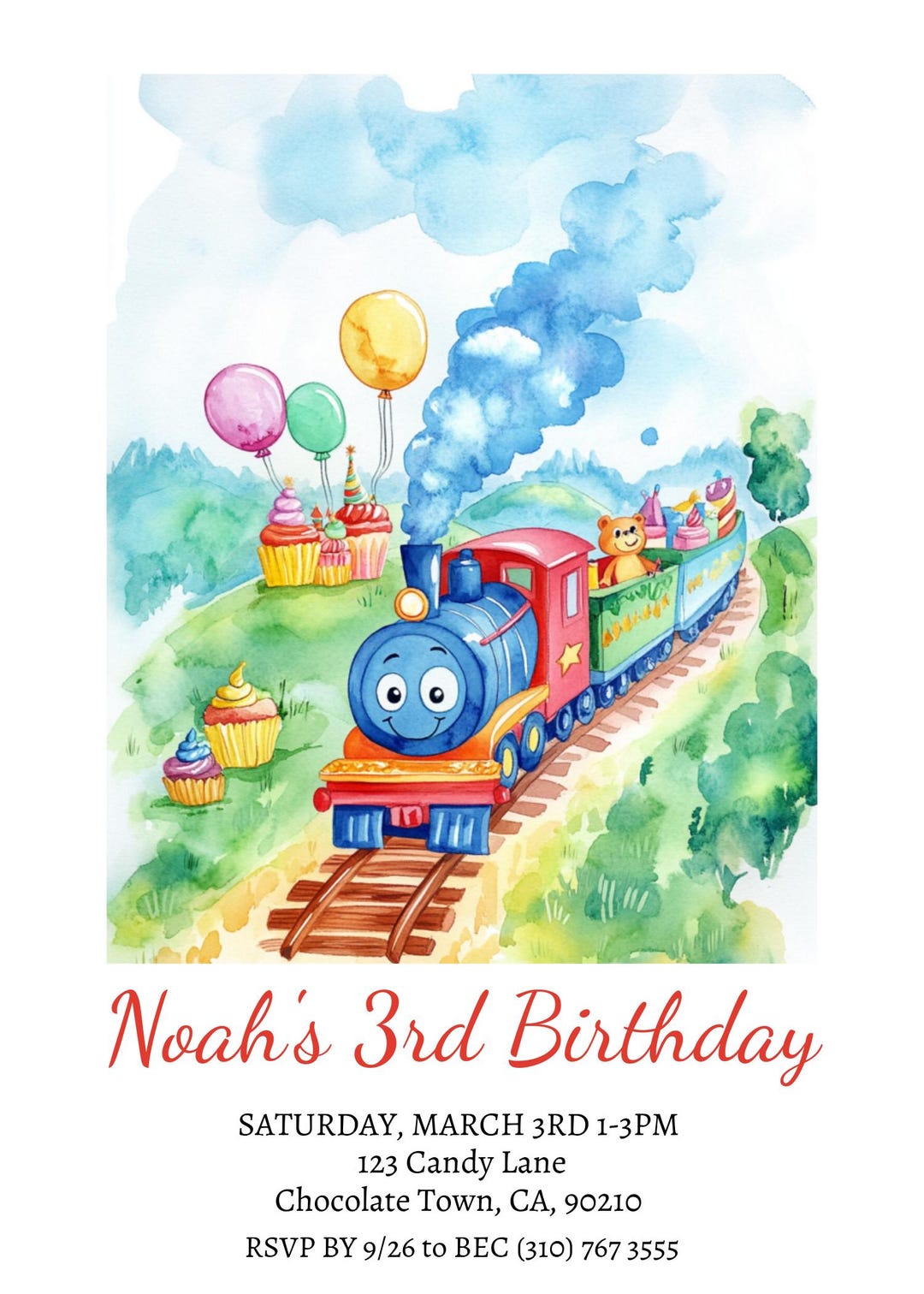 Cute Candy Train Birthday Party Invitation | Editable Toddler Train ...