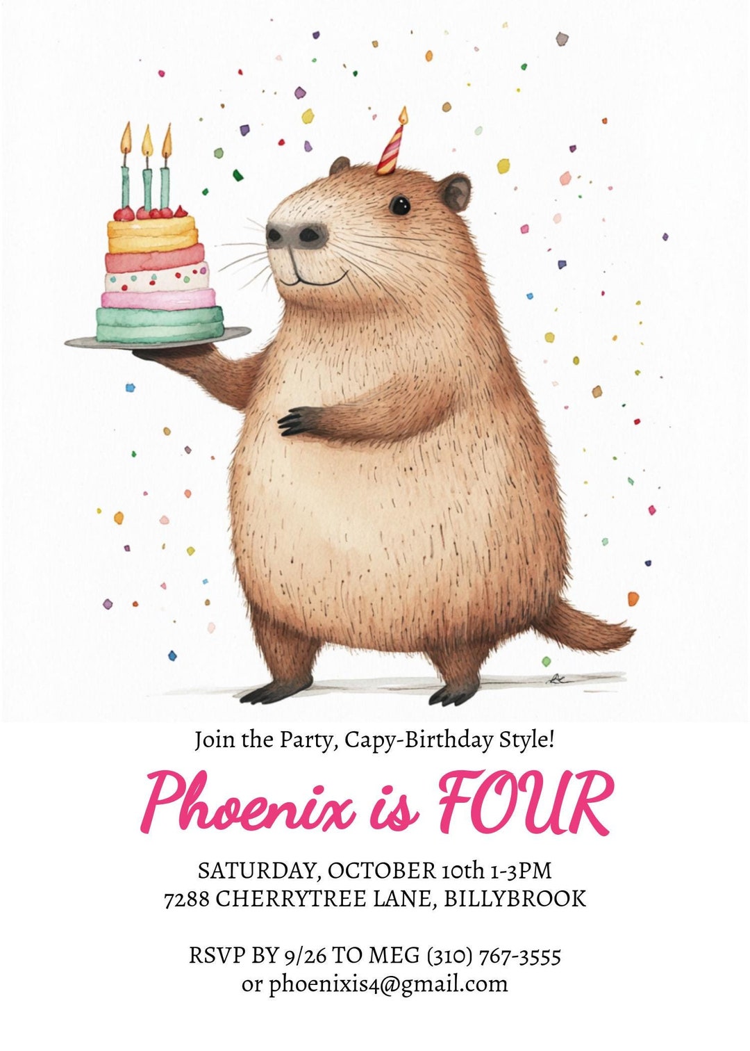 Cute Capybara Happy Birthday Party Invitation, Kids Customizable ...