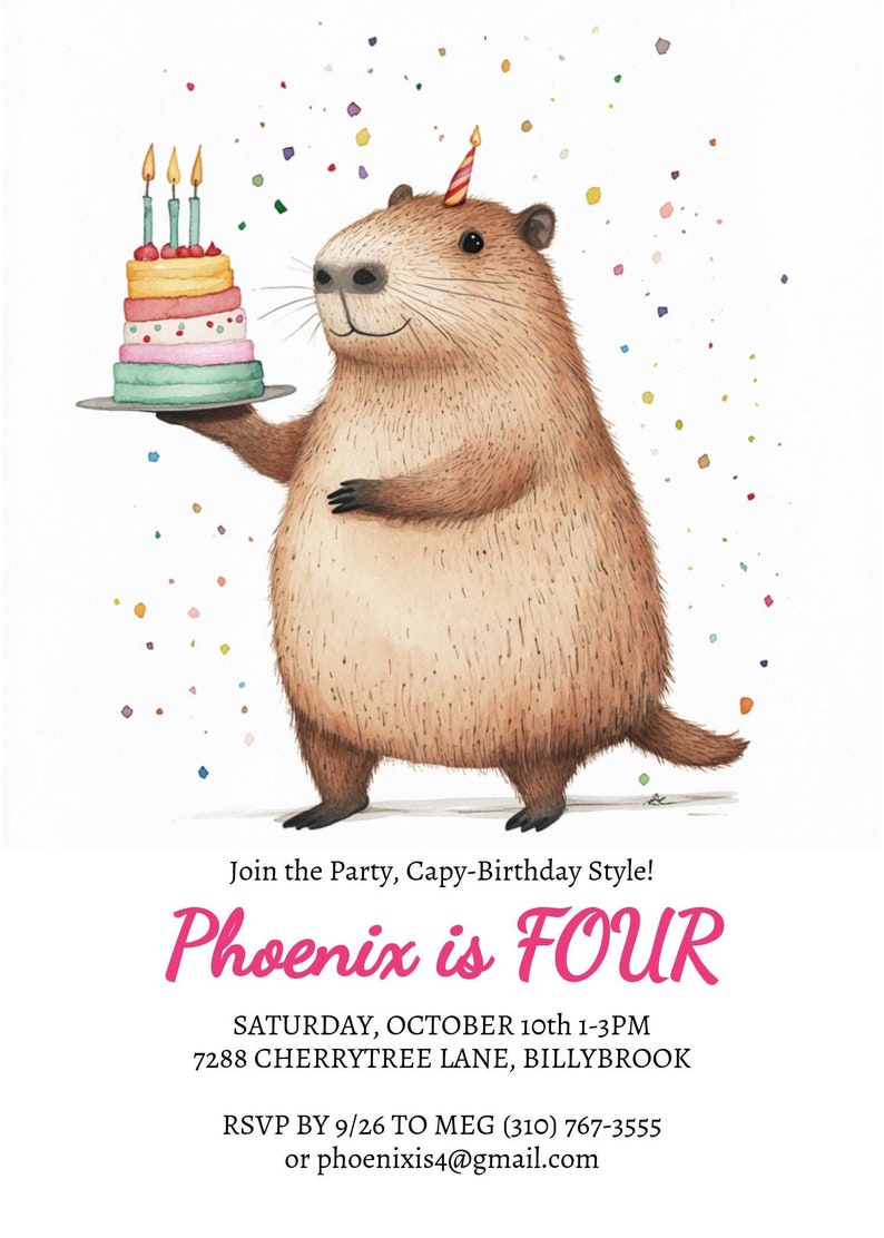 Cute Capybara Happy Birthday Party Invitation, Kids Customizable ...