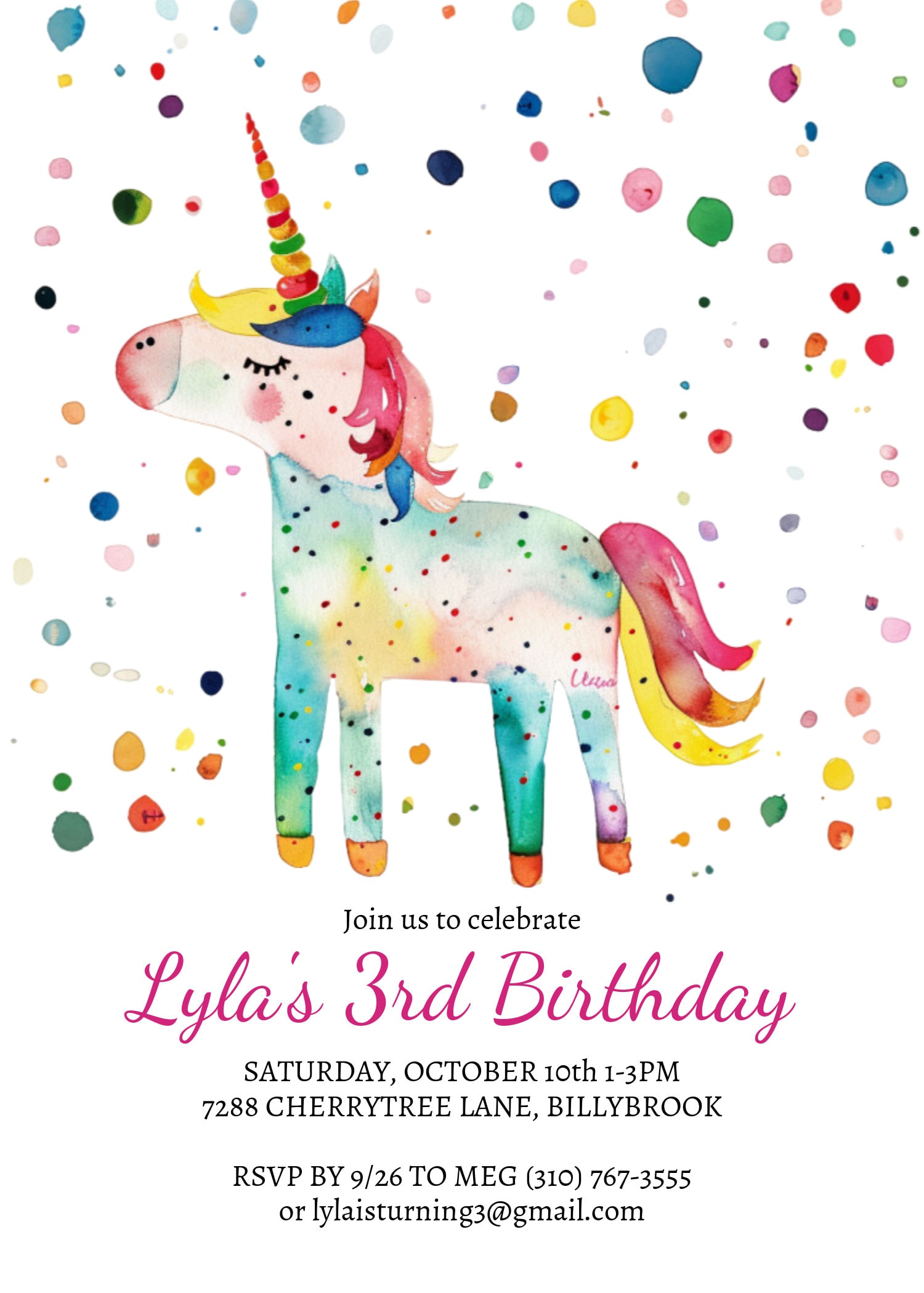 Rainbow Unicorn Kids Birthday Party Invitation, Magical Unicorn ...
