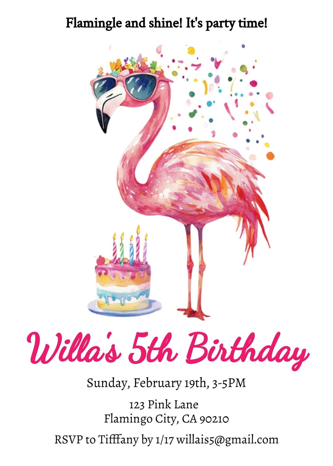 Girls Pink Flamingo Birthday Party Editable Invitation, Kids Flamingo ...