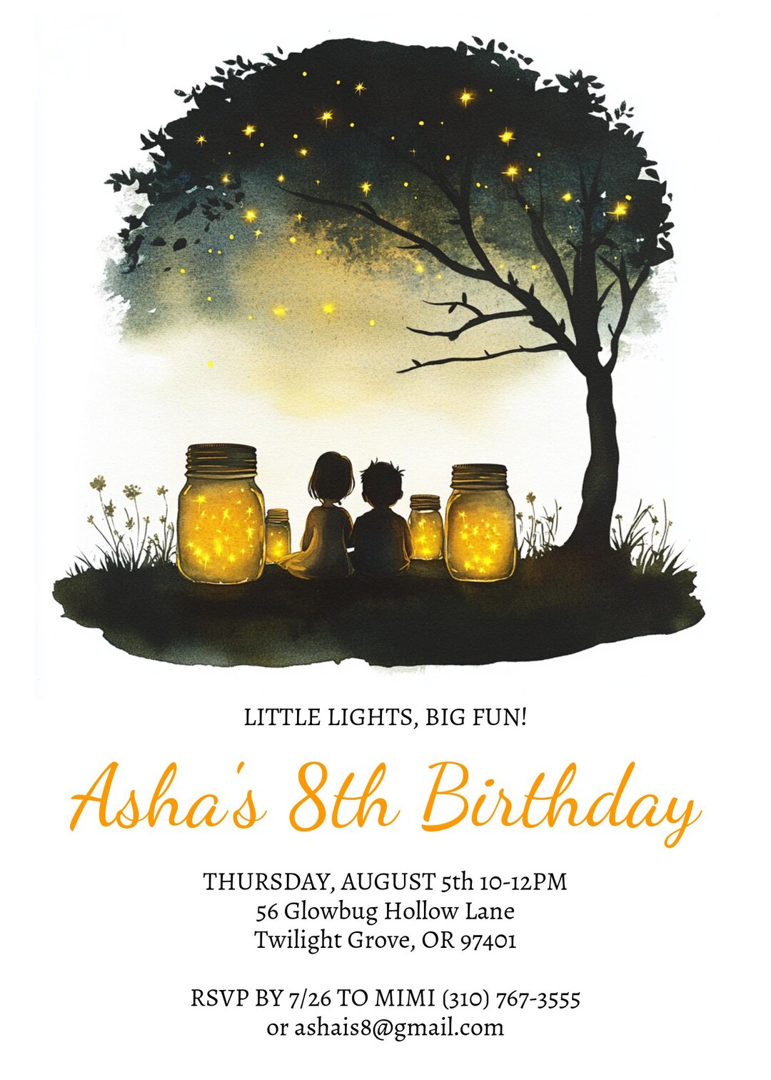 Cute Fireflies Birthday Party Invitation for Kids | Editable Firefly ...