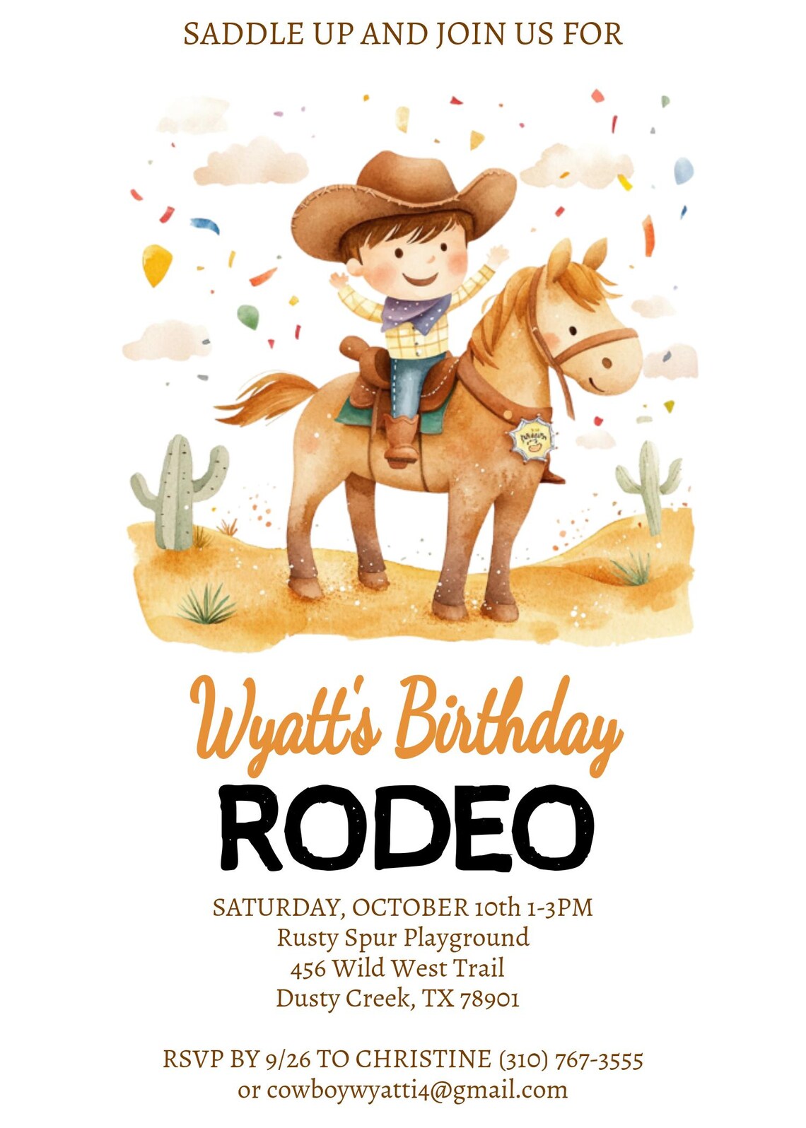 Little Cowboy Birthday Invite, Boys Western Rodeo Editable Kids Party ...