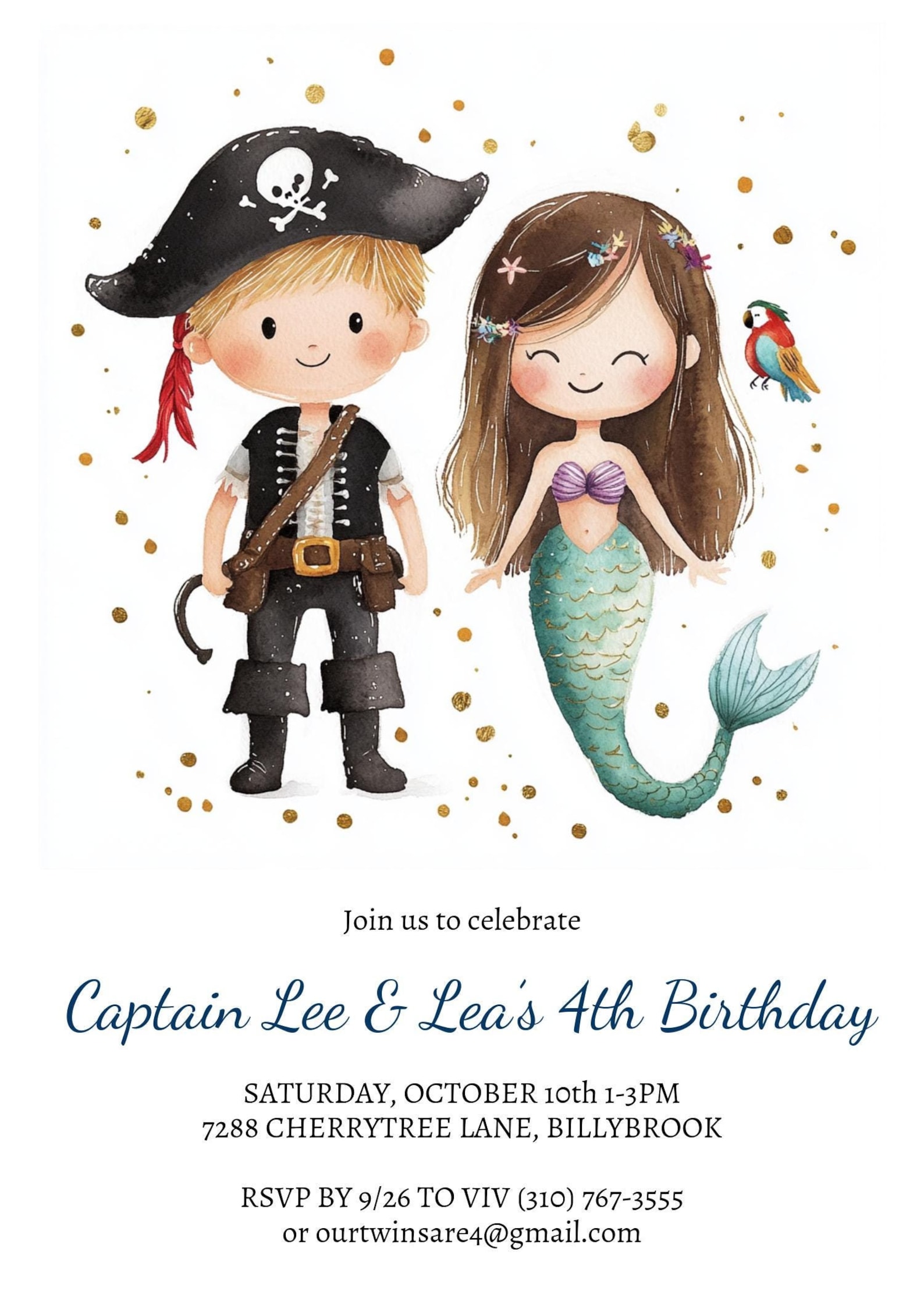 Cute Pirate & Mermaid Birthday Party Invitation for Boys | Editable ...