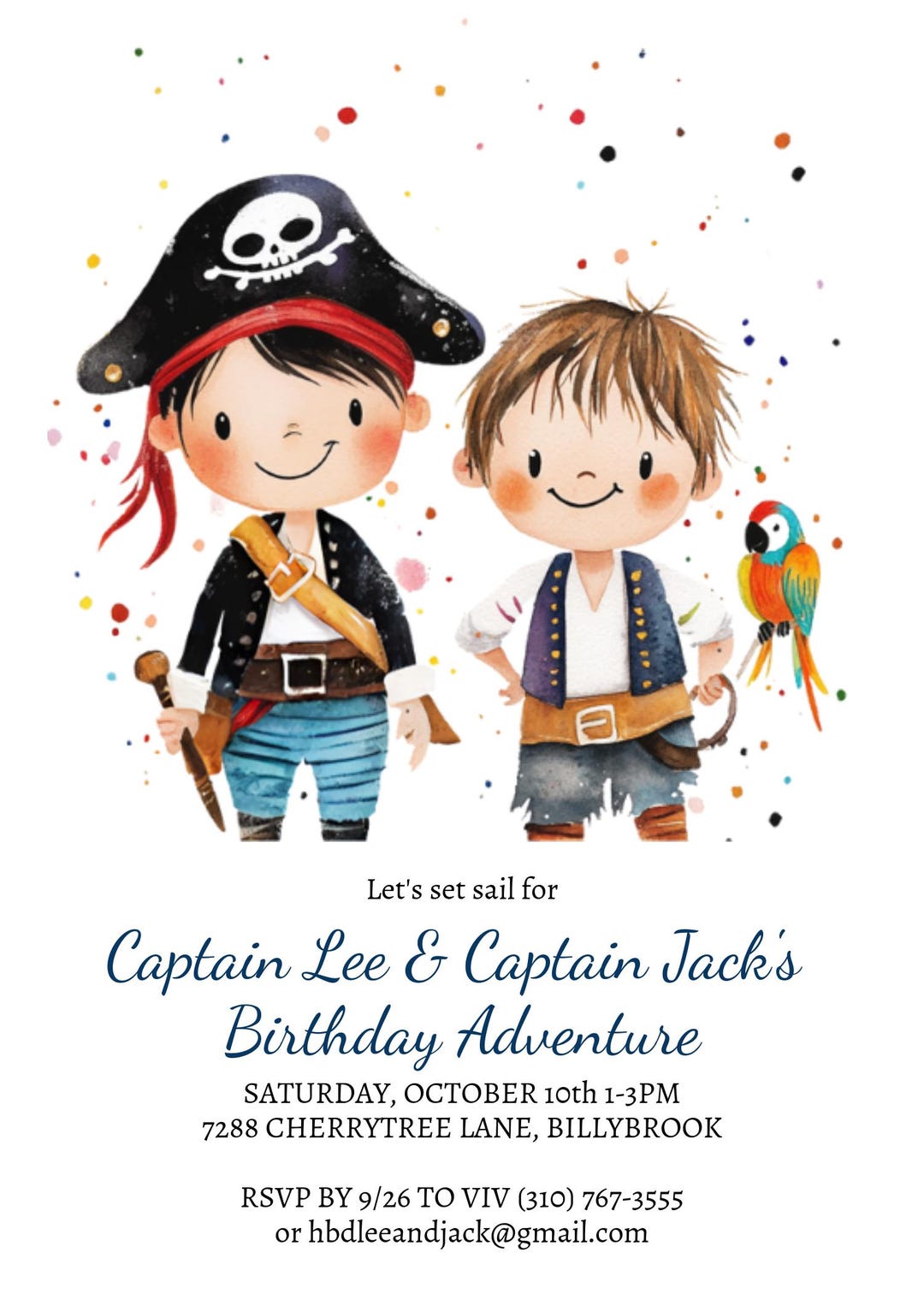 Cute Pirate Duo Birthday Party Invitation for Boys | Editable Pirate ...