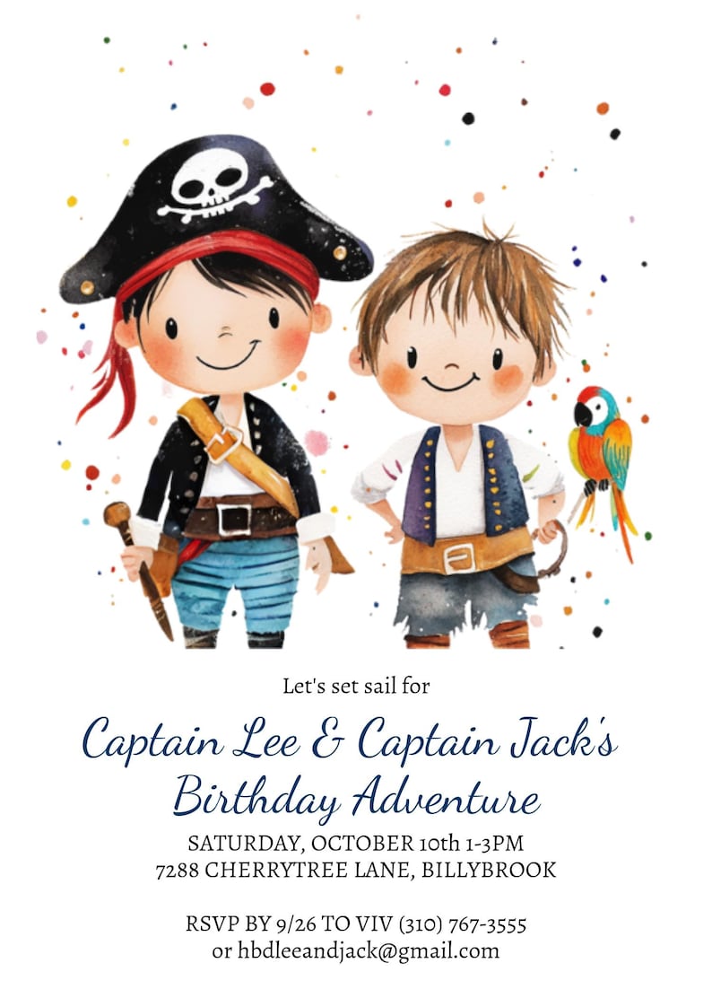 Cute Pirate Duo Birthday Party Invitation for Boys | Editable Pirate ...