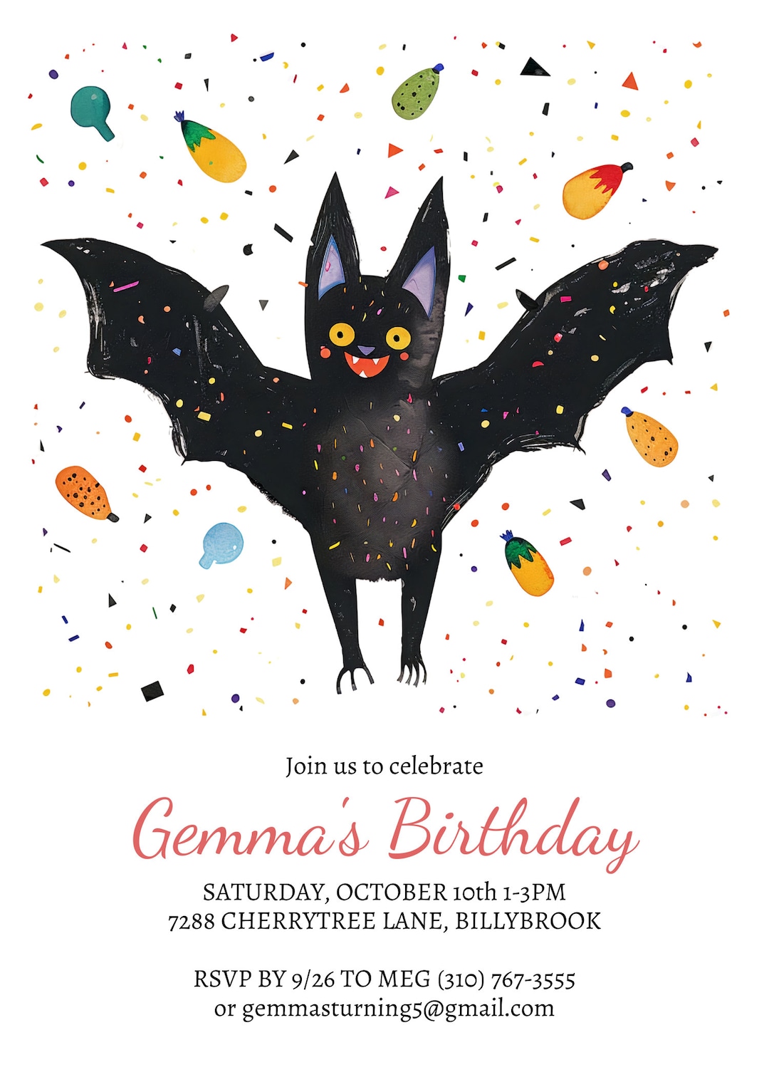 Fruit Bat Happy Birthday Party Editable Invitation, Kids Party Template ...