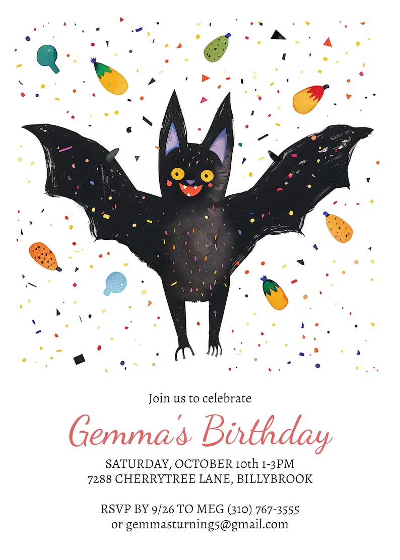 Fruit Bat Happy Birthday Party Editable Invitation, Kids Party Template ...