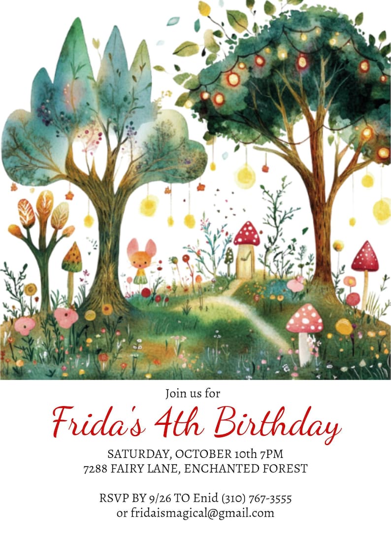 Enchanted Forest Kids Birthday Party Invitation Template, Customizable ...